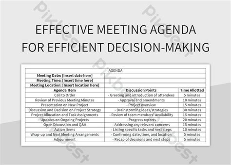 Effective Meeting Agenda For Efficient Decision Making Excel Template