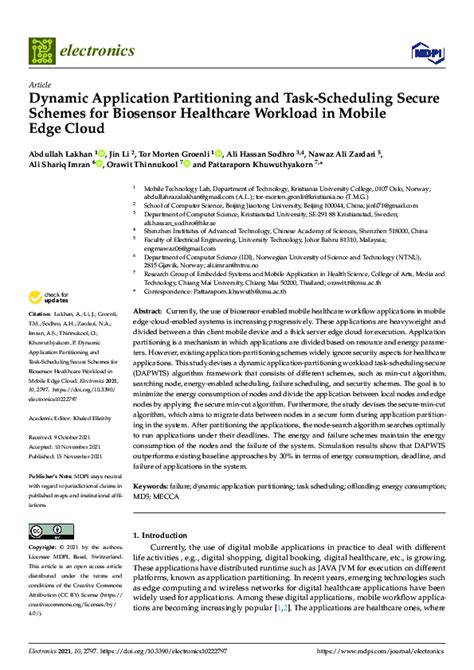 Pdf Dynamic Application Partitioning And Task Scheduling Secure Schemes For Biosensor