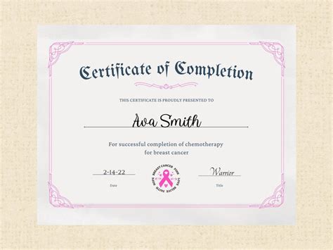 Breast Cancer Chemo Treatment Completion Certificate Instant Download