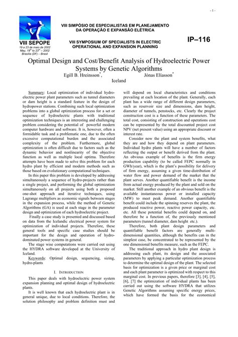 Pdf Optimal Design And Costbenefit Analysis Of Hydroelectric Power Systems By Genetic Algorithms