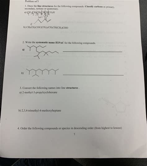 Solved Problem Set I 1 Draw The Line Structures For The