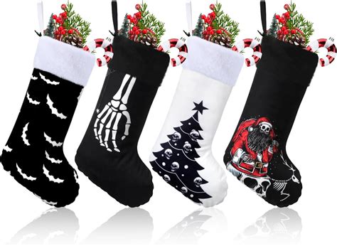 Realspring 4 Pcs Black Christmas Stockings Black And White