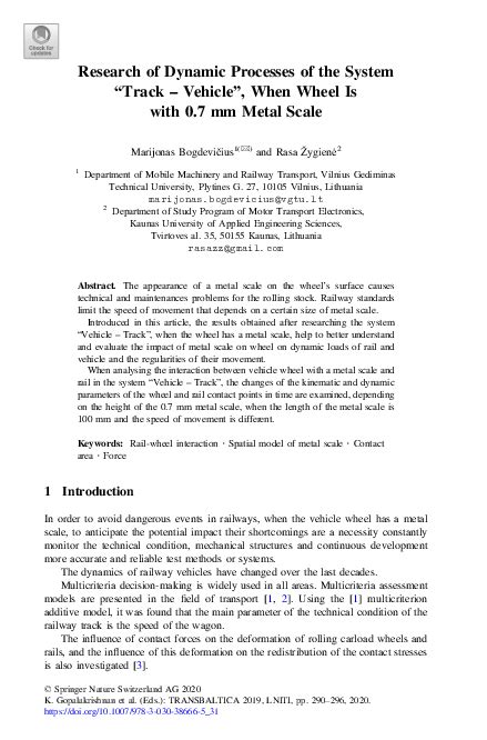 Pdf Research Of Dynamic Processes Of The System Track Vehicle” When Wheel Is With 07 Mm
