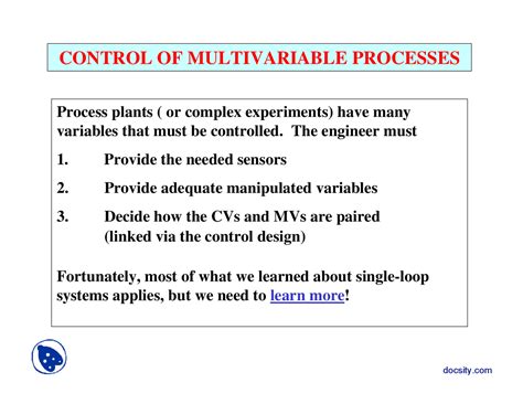 Multivariable Processes Control Process Control Lecture Slides Docsity