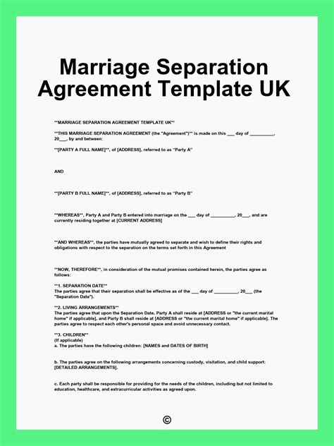 Marriage Separation Agreement Template Uk