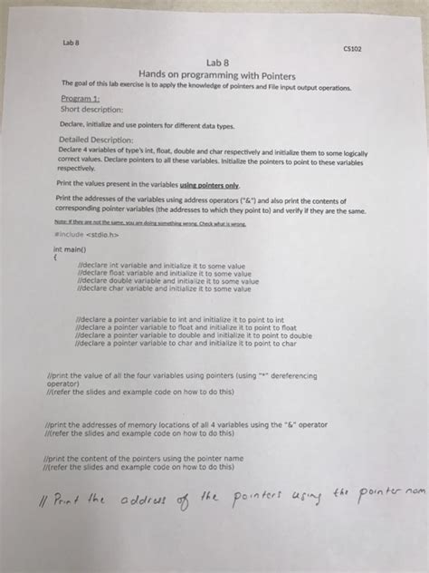 Solved Lab 8 Cs102 Lab 8 Hands On Programming With Pointers