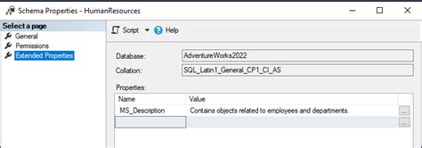 Database Dictionary 2 Extended Properties