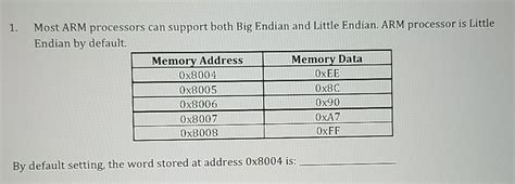 Solved 1 Most Arm Processors Can Support Both Big Endian