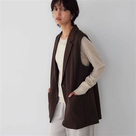 【楽天市場】【マラソン 50％offクーポン 31日9 59迄】【yuki×for Cコラボ】選べる2タイプ きれいめ ジレ ノーカラー シングル テーラード ダブル レディース トップス