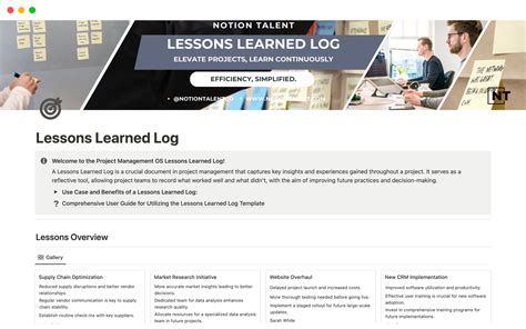 lessons learned log template notion marketplace