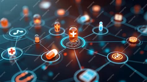 Digital Illustration Depicting A Network Of Interconnected Icons Symbolizing Various Healthcare