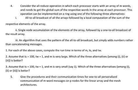 Solved Consider The All Reduce Operation In Which Each Chegg