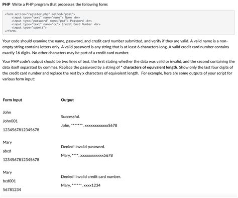 Solved Php Write A Php Program That Processes The Following