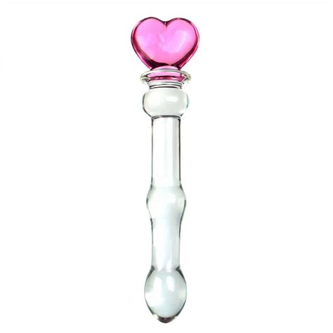 Pink Heart Decor Glass Fake Dildo Butt Plug Anal Plug Masturbation Sex