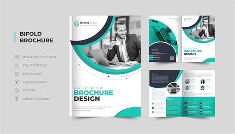 기업의 우아하고 현대적인 Bifold 브로셔 디자인 템플릿 프리미엄 벡터