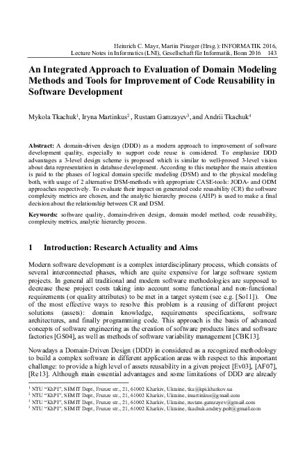 Pdf An Integrated Approach To Evaluation Of Domain Modeling Methods