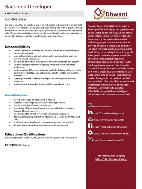 jd back end developer pdf databases software