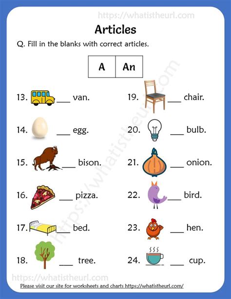 Worksheet On Articles With Answers Grade 1 English Worksheets For