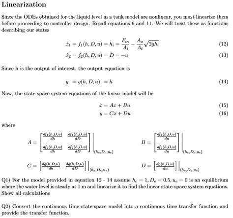 Linearization Since The Odes Obtained For The Liquid