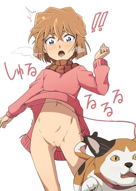 Rule 34 1girls Ai Haibara Blue Eyes Blush Bottomless Breasts Brown