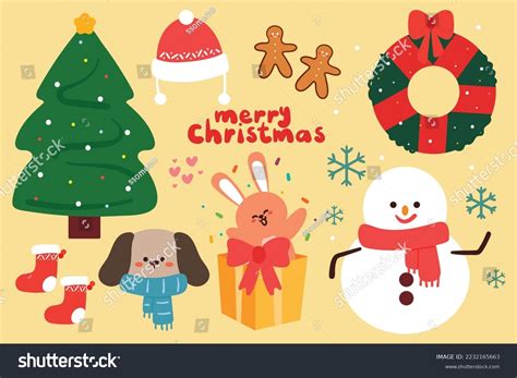 Hand Drawing Cartoon Cute Christmas Stuff Stock Vector Royalty Free