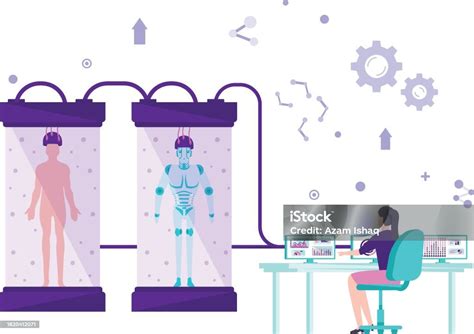 Behavior Cloning And Replay Of Humanoid Robot Concept Futuristic Laboratory With Cryogenic