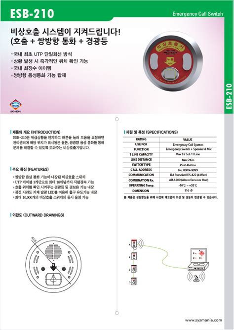고객센터 제품 카탈로그 보기 Esb 210 비상호출기호출쌍방향통화경광등