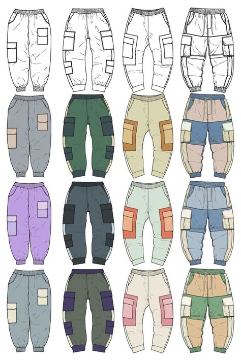 Cargo Pants Colorful Fashion Hand Drawing Technical Template Cargo