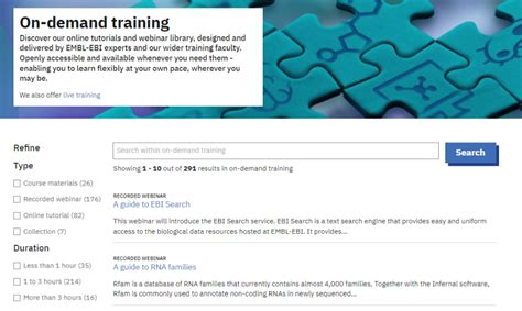 Screenshot Of The On Demand Section Of The Embl Ebi Training Website