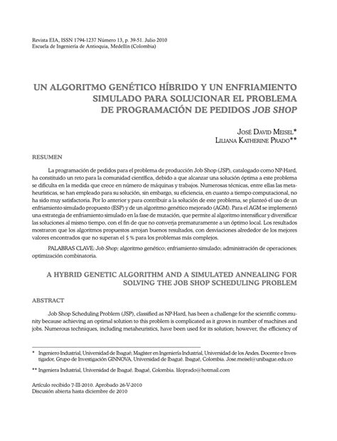 pdf a hybrid genetic algorithm and a simulated annealing for solving the job shop scheduling