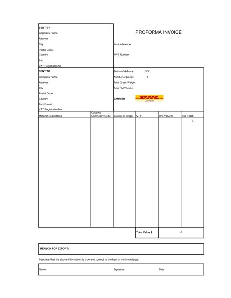Dhl Commercial Invoice Template Mbastat