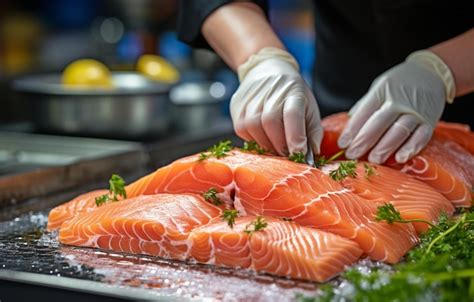 Premium Photo Slicing The Salmon On The Fish Processing Plants