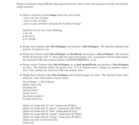 Solved Design A Simulation Using DrRacket Big Bang Chegg