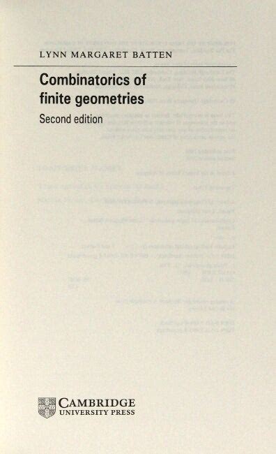 Combinatorics Of Finite Geometries Lynn Margaret Batten