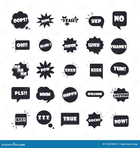 Slang Bubbles Different Words And Phrases In Multicolor Cartoon Kiss Super True Happy Flat