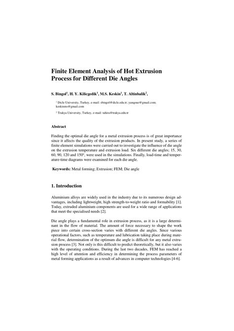 Pdf Finite Element Analysis Of Hot Extrusion Process For Different