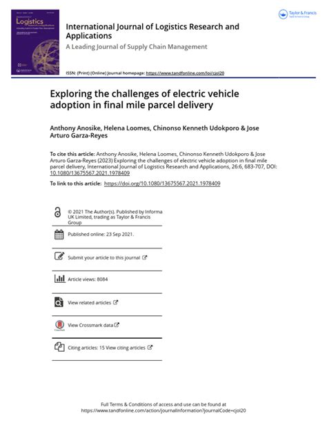 Exploring The Challenges Of Electric Vehicle Adoption In Final Mile Parcel Delivery Pdf