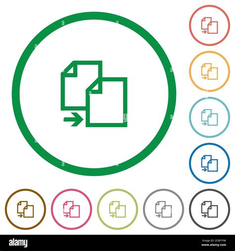 set of copy color round outlined flat icons on white background stock
