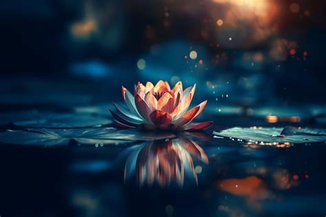 Premium Ai Image Lotus Flower In The Water At Night Neural Network Ai Generated