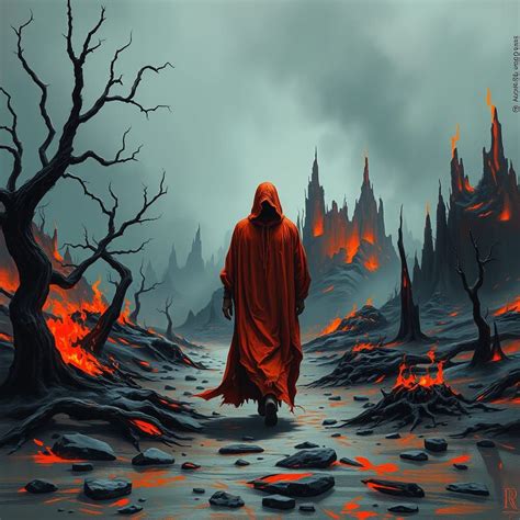 Just A Walk Through Hell A Fiery Figure Walks Through A Tw