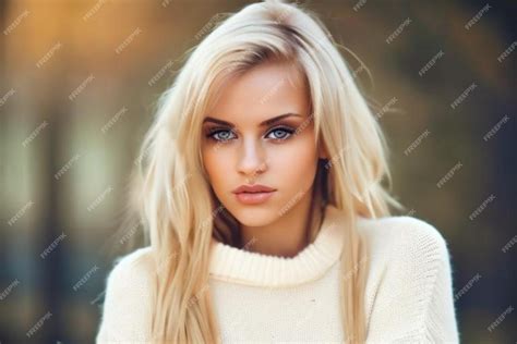Premium Ai Image A Girl With Long Blonde Hair And Blue Eyes Is