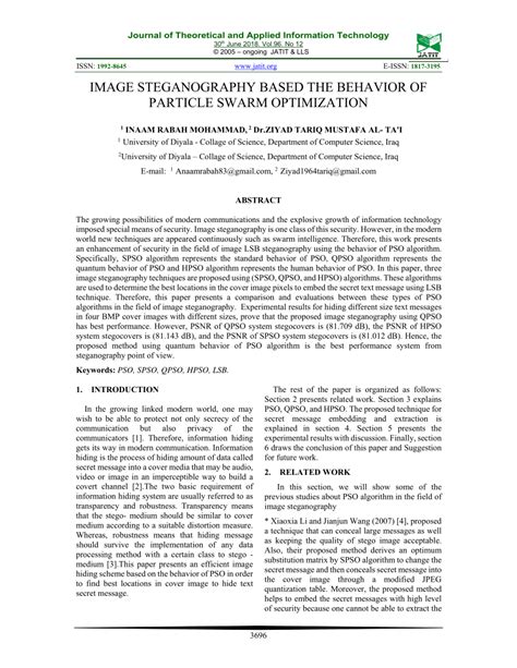 Pdf Image Steganography Based The Behavior Of Particle Swarm Optimization
