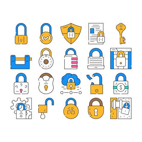 Padlock Lock Safe Password Icons Set 49817188 Vector Art At Vecteezy