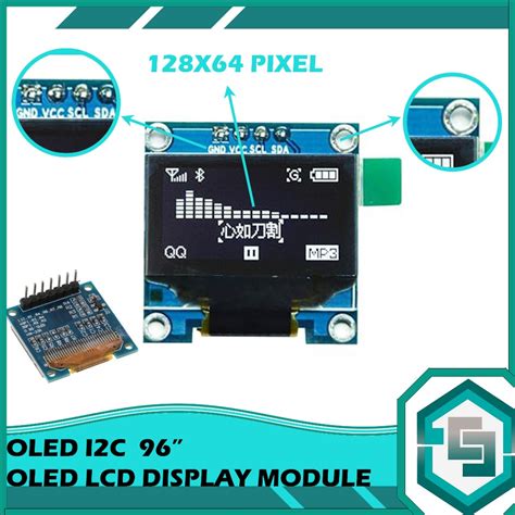 jual oled white putih i2c iic 128x64 display lcd vcc module 0 96 inch