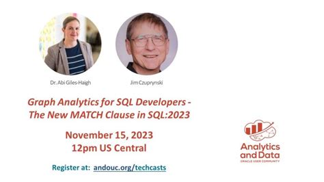 Learn Graph Analytics For Sql Developers With Abigail Giles Haigh And Jim Czuprynski Roger
