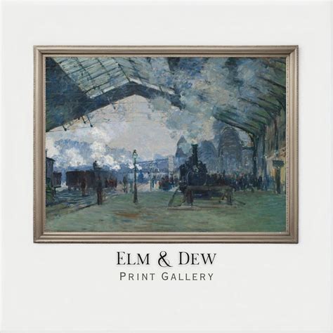 Vintage Train Station Art Industrial Impressionist Painting Paris