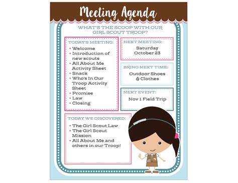 Brownie Girl Scout Meeting Agenda Editable Printable Instant