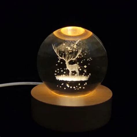 خرید و قیمت چراغ خواب مدل گوی کریستالی 3d طرح گوزن کادویی آباژور