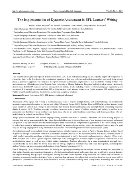 Pdf The Implementation Of Dynamic Assessment In Efl Learners Writing