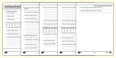 Practicing With The Mean Median And Mode Activity Sheet